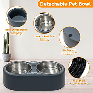 Heated Cat Bowl, Outdoor Heated Pet Bowl with Double Stainless Steel Bowl 24 OZ, Heated Water Food Bowl for Cat Pet, Thermal Pet Bowl Provide Drinkable Water and Hot Food in Winter