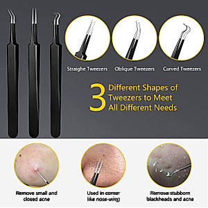 19 Pcs Blackhead Remover Pimple Popper Tool Kit,Professional Blackhead Extractor Tool for Nose Face, Stainless Comedone Extractor, Blemish Whitehead Popping Tool with Portable Metal Case (Black)