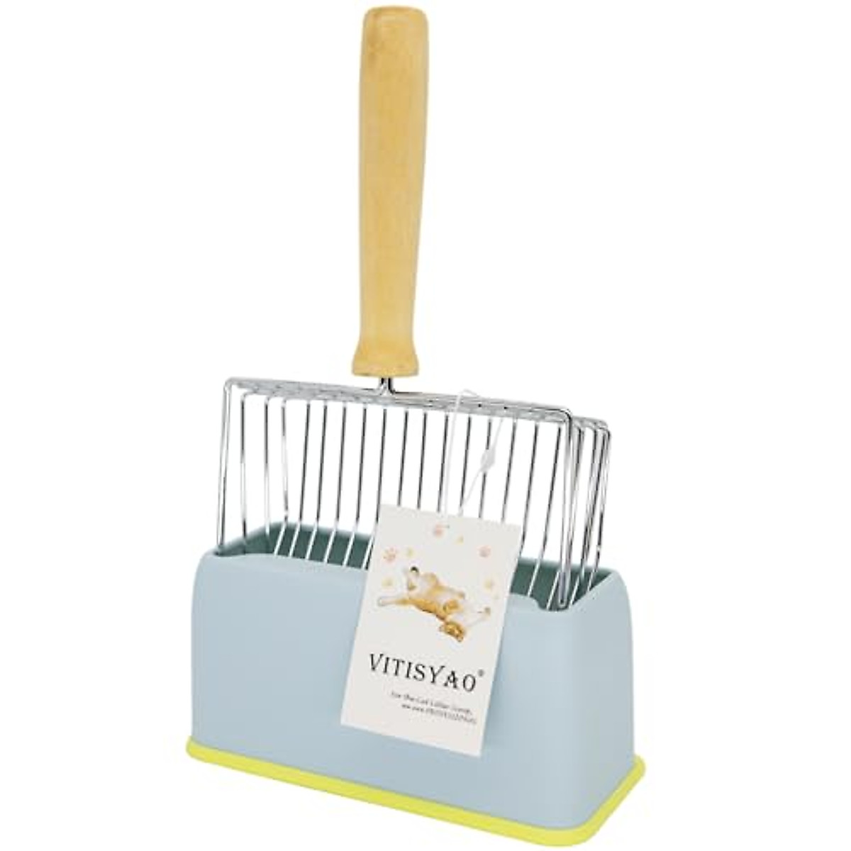 Vitisyao Metal Cat Litter Scoop with Holder, Fast Sifting Kitty Poop Scooper Caddy, Large Cat Poop Scooper Stand (Blue)