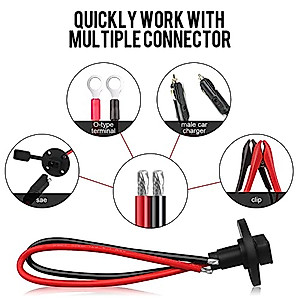 PAEKQ 12AWG Weatherproof Solar SAE Power Socket Sidewall Port SAE Quick Connector Harness Plug and SAE Connector Extension Cable for Solar Panel RVs Motorcycle Generator Battery Charger(1FT)
