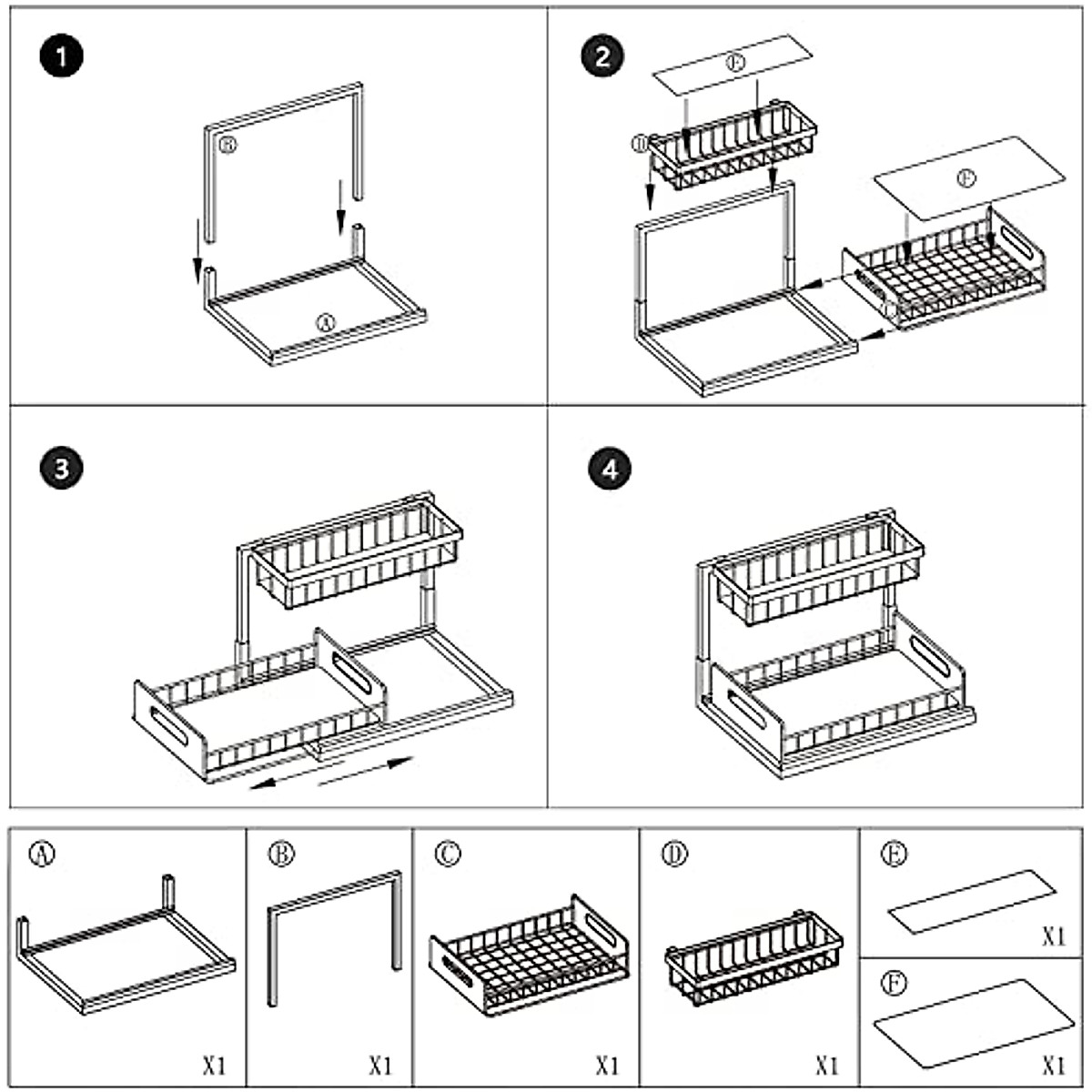 Under sink organizer, Furihshe kitchen storage pull out double shelf drawer 2-Tier Slide Out Sliding Shelf Under Cabinet Storage Multi-Use for Under kitchen sink organizers and storage, Black