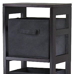 Winsome Wood Capri Wood 4 Section Storage Shelf with 4 Black Fabric Foldable Baskets