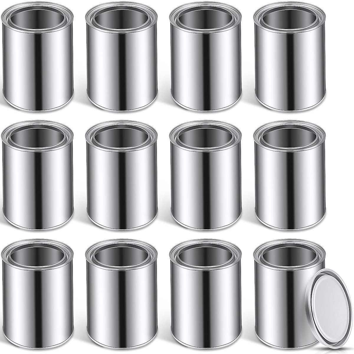 Foaincore 12 Pack Empty Metal Paint Cans with Lids 1.9 Pint Quart Size Tin Paint Buckets Bulk Paint Storage Containers Unlined Paint Pails for Arts Crafts DIY Projects Painting Garage(Silver)