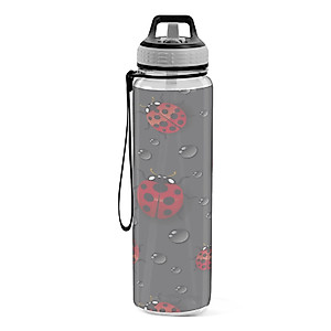 xigua Ladybug Water Bottle with Straw Lid,32 oz Leakproof Sport Water Bottle with Wide Handle for Gym,Cycling,School,Travel