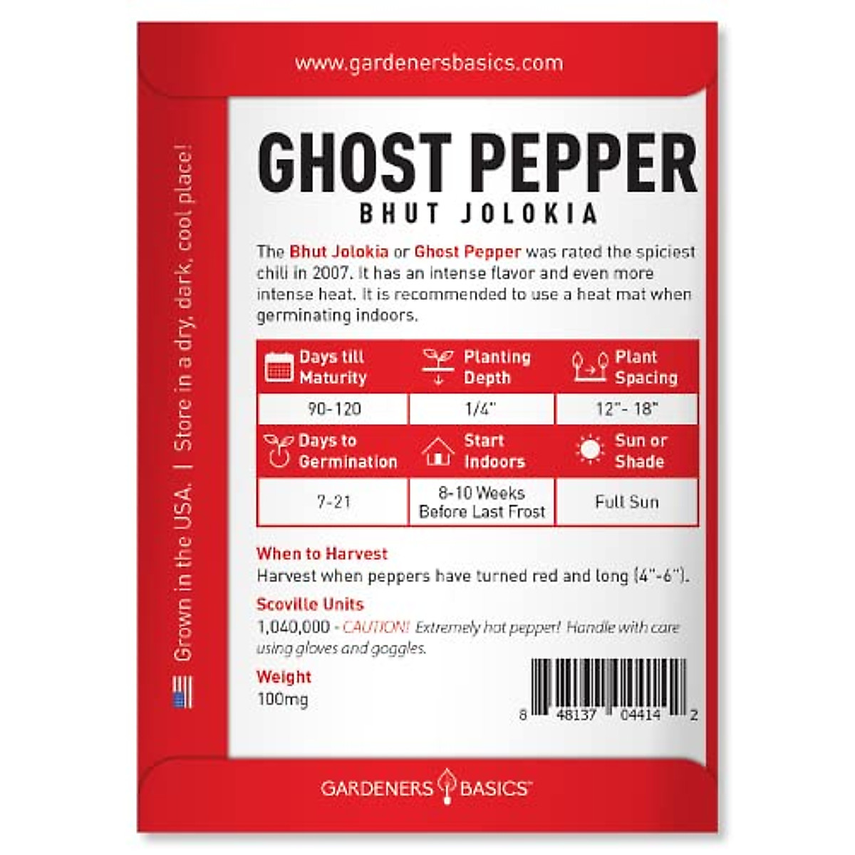 Ghost Pepper Seeds for Planting Spicy Hot - Heirloom Non-GMO Hot Pepper Seeds for Home Garden Vegetables Makes a Great Plant Gift for Gardening by Gardeners Basics