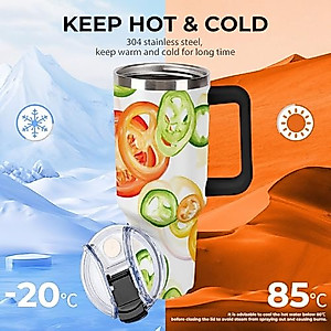 Sliced ​​Pepper Tomato Onion 40oz Water Bottle Double Wall Insulated Tumbler with Handle Leakproof Travel Mug Black-style