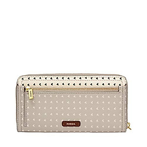Fossil Women's Logan Leather RFID-Blocking Zip Around Clutch Wallet with Wristlet Strap
