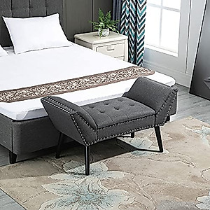 HOMCOM Modern Button Tufted Sitting Bench, Accent Fabric Upholstered Ottoman for Bedroom or Living Room, Charcoal Grey