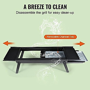 WACTO Portable Charcoal Grill, Flat Top Propane Gas Grills, Compact Foldable BBQ Grill, Heavy Duty Steel, Mini Smoker for Travel, Outdoor Cooking, Barbecue Camping, Picnic, Patio - Black