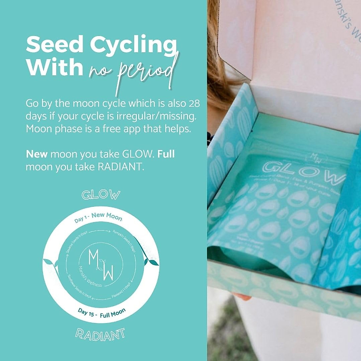 Manski's Wellness Glow & Radiant Seed Cycle Kit | PMS Support | Organic Seed Cycling | Natural Hormone Balance | Ease Cramps | Mitigate Cycle Symptoms | Vegan Supplement