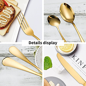 Budvibe 24 PCS Silverware Flatware Cutlery Set for 6 with Holder, Heavy Duty Stainless Steel Mirror Polished Gift Package Utensils for Home, Weddings, Hotels, Kitchen (Gold)