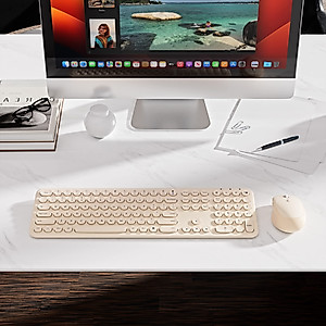 Wireless Keyboard Mouse Combo, 2.4Ghz Aesthetic Quiet Keyboard and Mouse Wireless, 110 Keys Full Size Ultra-Thin Cute Keyboard for Laptop, Computer, PC, Notebook, Windows, Mac OS (Khaki)