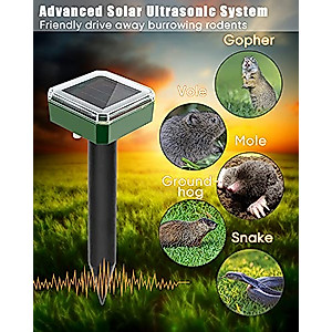 SEEKBIT Ultrasonic Mole Repellent Solar Powered Sonic Mole Snake Gopher Vole Repellent Deterrent Spikes for Lawn Garden Yard, Groundhog Repeller, Waterproof (8 Pack)