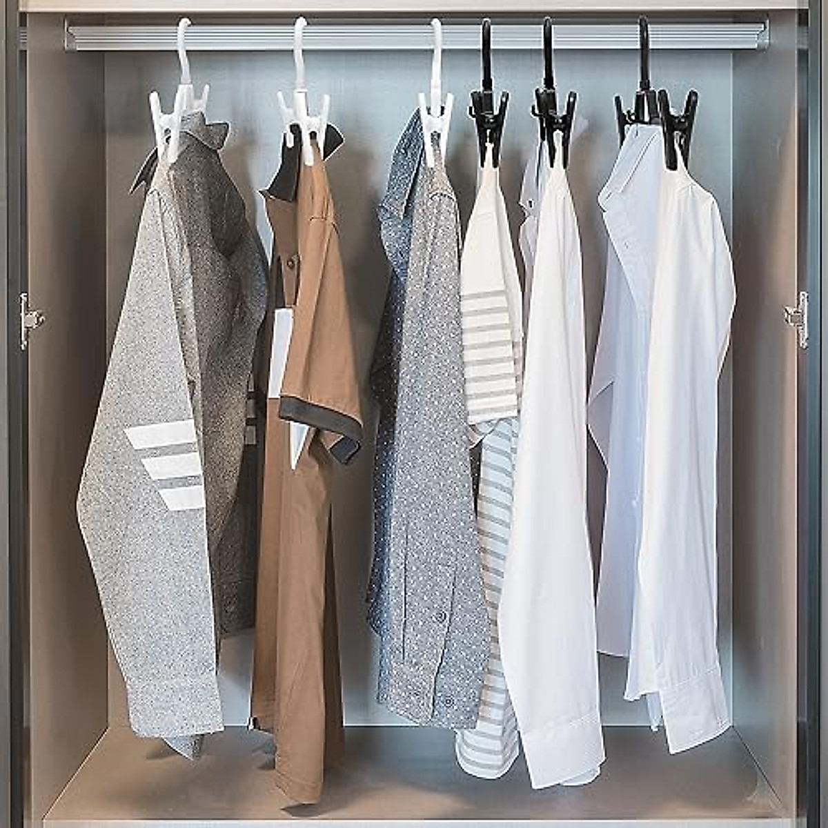 30 Pack Pants Hangers with Clips - POZEAN Plastic Hangers Stackable Skirt Hangers, Clothes Hangers with 360°Rotating & Adjustable Clips, Pants Hangers Space Saving for Pants, Skirts, Shorts (White)