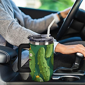 Dill Pickles Insulated Tumbler with Handle Stainless Steel Travel Coffee Mug with Lid And Straw 40oz