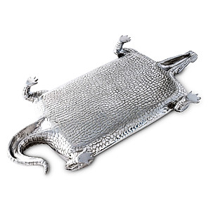 Arthur Court Designs Aluminum Alligator Figural Platter Food Serving Tray Florida Gator Theme Metal Artisan Quality Hand Polished Tarnish-Free 21 inch x 11 inch