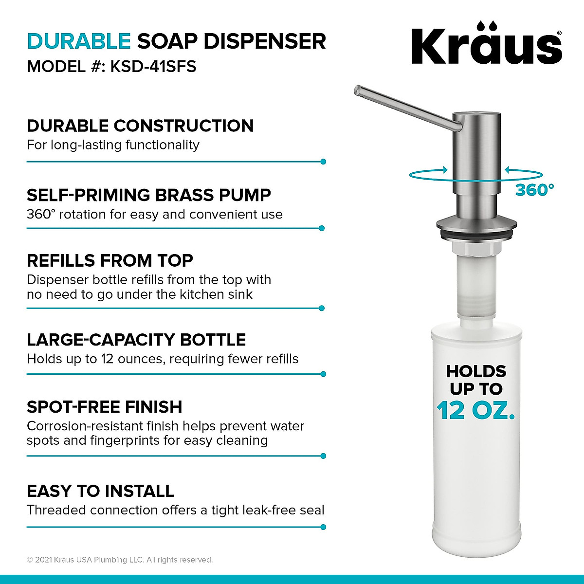 KRAUS Kitchen Soap and Lotion Dispenser in Spot Free Stainless Steel, KSD-41SFS