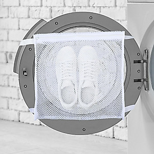 Sneaker Wash & Dry Net Bag for Dryer, Sneaker Drying Bag for Laundry with Zipper & Strap,Adjustable Strap Shoe Washing Bag for Most Dryers Machines Door in Laundry Room, Easy Installation(15.7x 15.7")