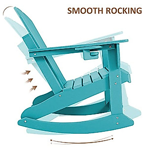 ABCPATIO Adirondack Rocking Chairs Weather Resistant Outdoor Patio Chair with Cup Holder, Seat Width 21.6" Turquoise