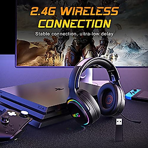 OCG Gaming Headset 2.4GHz Bluetooth Wireless Gaming Headphones for PS5 PS4 PC with Retractable Microphone,RGB Light Wireless Headset Wired Mode for Mac Switch PS2 Black