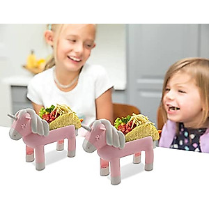 Unicorn Taco Holder Kids Plate Animal Food Holder, Cute Pink Novelty Taco Stand Holds 2 Taco Shells, Funny Taco Accessories for Fun Taco Tuesday Party