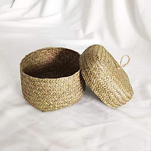Small Seagrass Baskets with Lids Natural Woven Baskets Flower Basket Small Storage Box for Bedroom Living Room Nursery Decor Shelf Basket