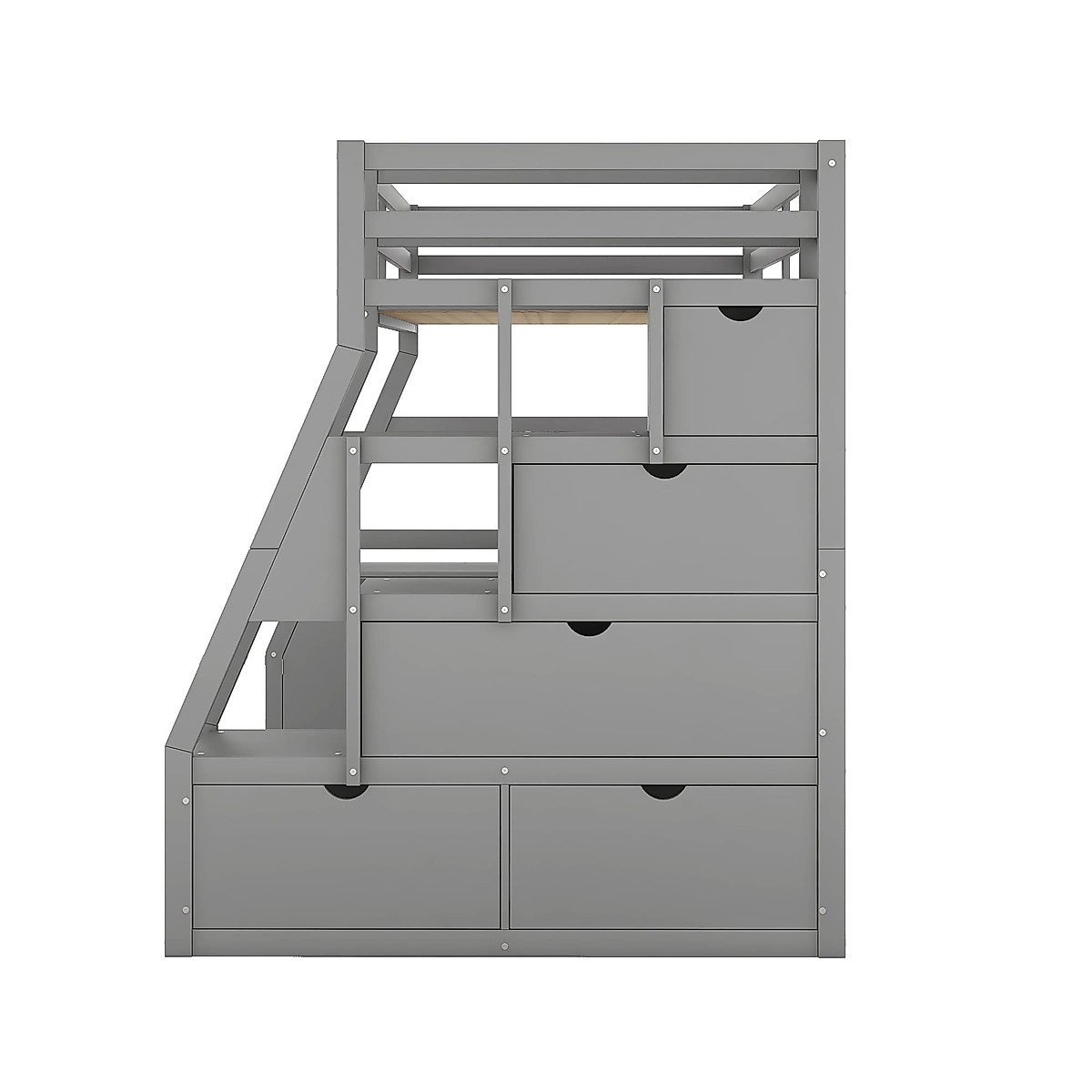 Merax Loft Bed Twin Size, Wooden Frame with Desk and Storage, Space-Saving Design with Convenient Multi-Drawers & Cabinet, for Teens Adults (Grey)