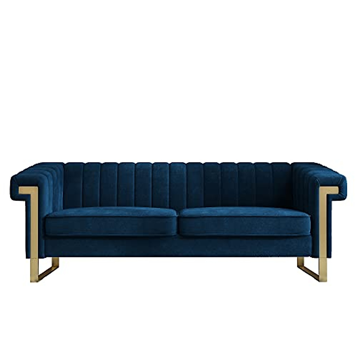 JULYFOX Blue Velvet Couch Channel Tufted, 84 inch Wide Mid Century Modern Living Room Sofa Extra Wide Armrest 700 lb Heavy Duty Updated Chesterfield Design