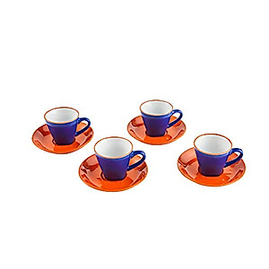 IMUSA USA Blue, 8 Piece 3oz Colorful Espresso Cups with Saucers, Orange