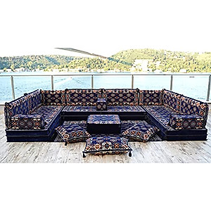 8'' Thickness Turkish Floor Seating, Floor Cushions, Arabic Majlis Seating (U Sofa Full Set)