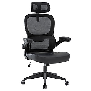 Ergonomic Mesh Office Chair High Back Desk Chair for Big and Tall People Adjustable Headrest with 2D Armrest Lumbar Support and PU Wheels Swivel Tilt Function Black (Black with Nylon Base)