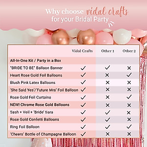 VIDAL CRAFTS Rose Gold Bridal Shower Decorations - Ideal for Bridal Shower & Bachelorette Party Decor with Latex & Confetti Balloons, Bride Banner, Bridal Veil, Fringe Curtains, Bride Sash, and Props