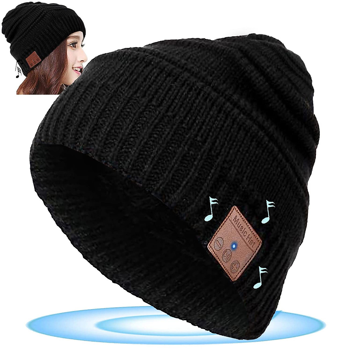 Wireless Beanie Hat V5.0 Beanie Headset Music Hat Wireless Stereo Headphones Built-in Speaker Winter Cap Knit Hat Stocking Stuffer Gifts for Men Women Boys Girls (A)