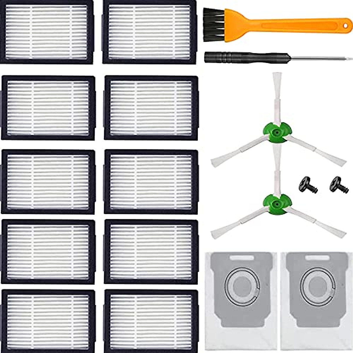 COMUSTER 16 Pack Replacement Parts for iRobot Roomba i1+ i7+ i3+ i4+ i6+ i8+ j7+/Plus Vacuum Cleaner,10 Pack HEPA Filters 2 Pack Side Brushes 2 Vacuum Bags(The accessories are neat)
