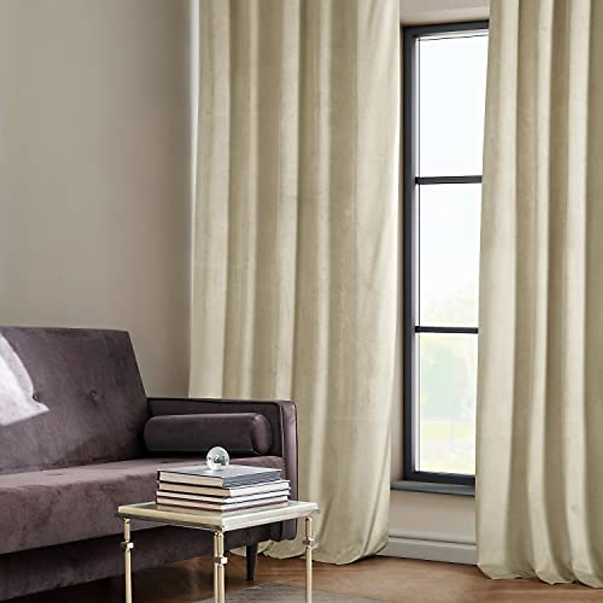 HPD HALF PRICE DRAPES Blackout Solid Thermal Insulated Window Curtain 50 X 84 Signature Plush Velvet Curtains for Bedroom & Living Room (1 Panel), VPYC-SBO161204-84, Angora Beige