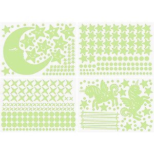 382 Pcs Glow in The Dark Stars Wall Stickers, Glowing Stars for Ceiling and Wall Decals, 3D Glowing Stars Moon Unicorn for Kids Boys Girls Bedding Room Decoration or Party Birthday Gift
