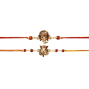 Eximious India Rakhi For Brother - Set of 2 With Card Rudraksha Ganesha Pendant For Raksha Bandhan Designer Rakhi Thread for Bhaiya (Design 2)