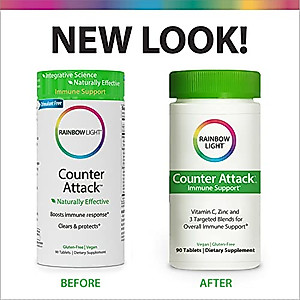 Rainbow Light Counter Attack Immune Support, Dietary Supplement Provides Immune Support, With Vitamin C, Zinc and 3 Targeted Herbal Blends, Vegan and Gluten Free, 90 Count