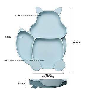 Silione Baby Feeding Set Including Baby Suction Plate/Todder Plates For Self Feeding Training With Divided Design/Soft spoon/Fork/Adjustable Bib Toddler Dish Kit(Grey C)