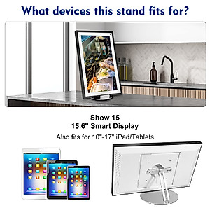 Aluminum Desktop Stand for Echo Show 15, Echo Show 15 Stand Swivel and Tilt, Adjustable and Foldable Stand with 360 Degree Rotatable Base, Multi-Angles, Easy Switch Device in Portrait and Landscape