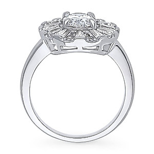 BERRICLE Sterling Silver Halo Oval Cut Cubic Zirconia CZ Art Deco Cocktail Fashion Ring for Women, Rhodium Plated Size 7