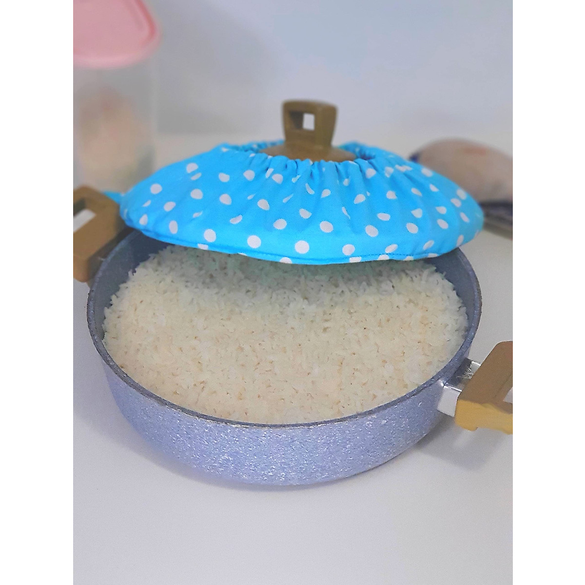 DLK - 2 X Thick Fabric Steam Catcher - Cotton Steaming Cloth Cooking - (8-11) / (20-28) cm Rice Lid Cover, Rice Brewing Cover - Steam Trap Set of 2 - Blue (RCC)