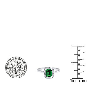 Dazzlingrock Collection 7X5 MM Emerald Cut Lab Created Emerald & 0.10 ct Natural Round Diamond Engagement Ring | 10K White Gold, Size 8