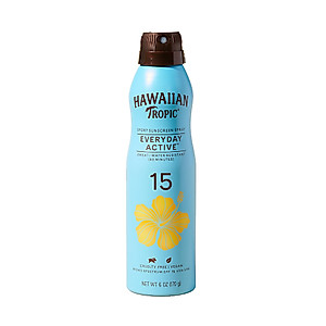 Hawaiian Tropic Everyday Active Clear Spray Sunscreen SPF 15, 6oz | Hawaiian Tropic Sunscreen SPF 15, Sunblock, Oxybenzone Free Sunscreen, Spray On Sunscreen, Body Sunscreen Spray, 6oz