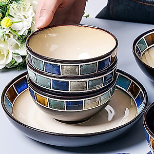 Porcelain Dinnerware SetKitchen Tableware Set,Ceramics Dinnerware Sets, Plates and Bowls Sets | 26 Pcs Blue Kiln Change Glaze Dishes Set - Colorful Plates for Family Outdoor Party