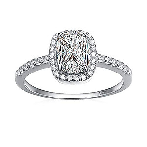 AVECON 2.3 Ct Cushion Cut Wedding Rings Cubic Zirconia Engagement Rings 925 Sterling Silver Halo Engagement Rings for Women Size 5