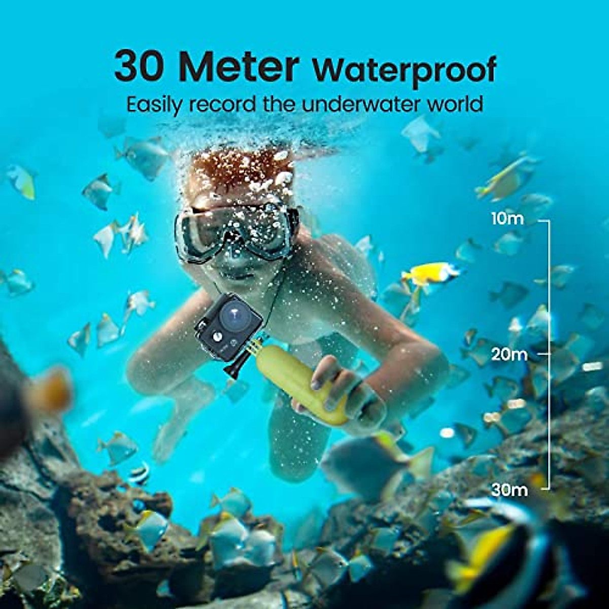 HLS 4k Action Camera Waterproof with 3 Batteries,Underwater Camera with Wide Angle Lens,Outdoor Sports Camera with Selfie Stick Kit & Remote Control