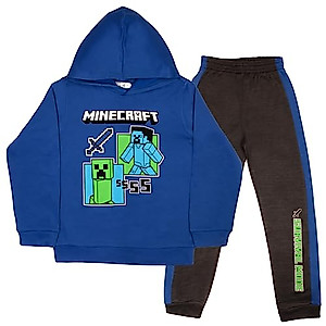 Minecraft Boys 2 Piece Fleece Pants Sets, Pullover Hoodie and Jogger Set for Boys (Blue, Size 4)