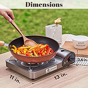 HTH HTHomeprod Portable Camping Stove Single Brass Gas Fuel Butane Burner Hiking Cooker 12000 BTU Lightweight Carrying Case