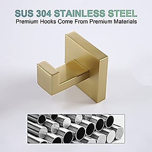 KOKOSIRI Bath Towel Hook Wall Mount Square Robe Hook Coat Hook, Bathroom Kitchen Garage Heavy Duty Wall Mounted, SUS 304 Stainless Steel, Brushed Gold, B1010BG-P2